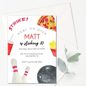 Editable Bowling Party Invitation Ten Pin Bowling Birthday Party ...