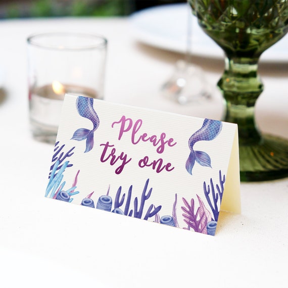 Mermaid Party Custom Table Signs, Mermaid Food Signs, Editable Mermaid ...