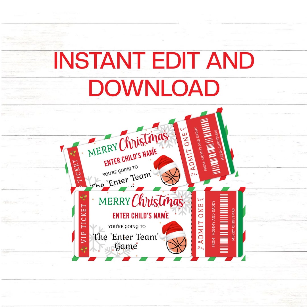 Printable Basketball Game Day Ticket Christmas Basketball Gift Ticket ...