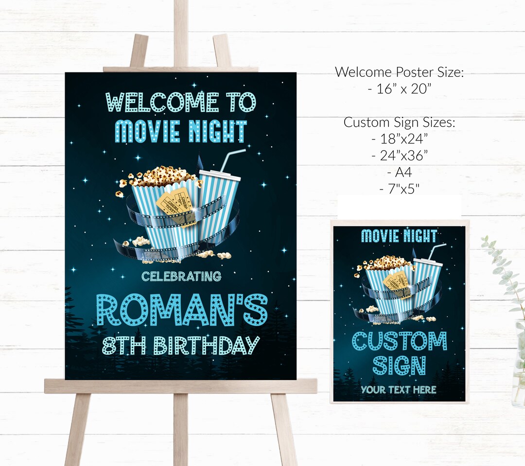 Editable Movie Night Birthday Sign Template Movie Birthday Party Custom ...