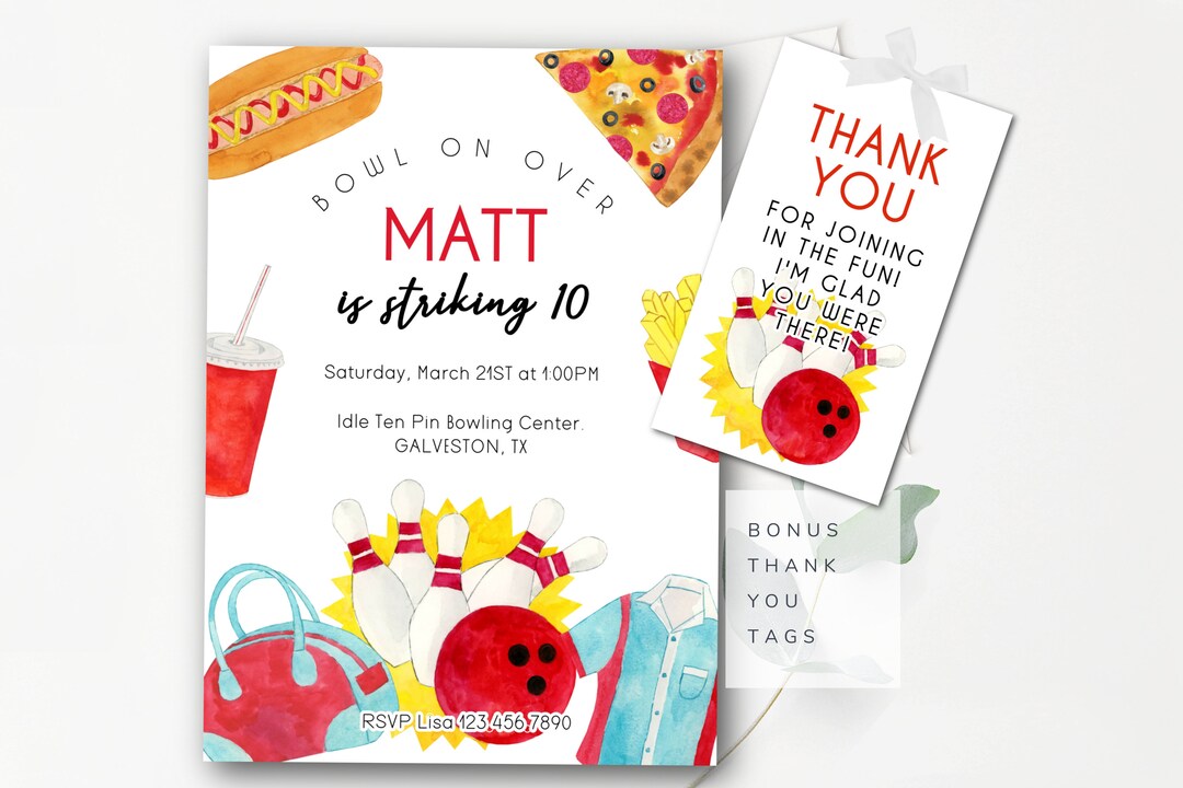 Editable Bowling Party Invitation Ten Pin Bowling Birthday Party ...