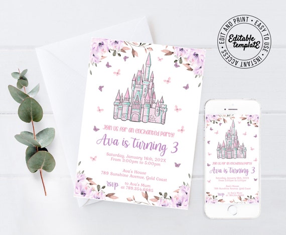 Editable Princess Birthday Invitation, Princess Castle Invitation ...
