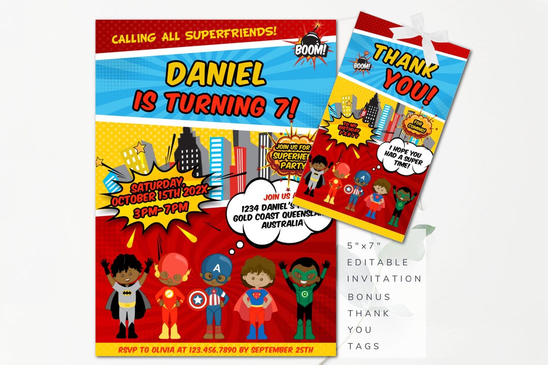 Editable Superhero Invitation Template Superhero Birthday Invitation ...