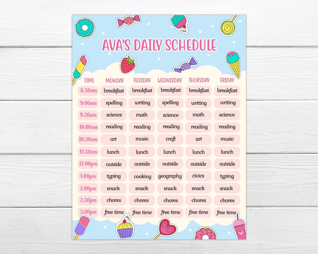 Daily Routine Chart Kids Editable Daily Schedule Chart Personalise Save ...