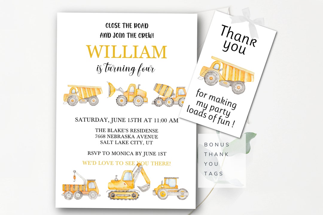 Construction Birthday Invitation Editable Trucks Invitation Template ...