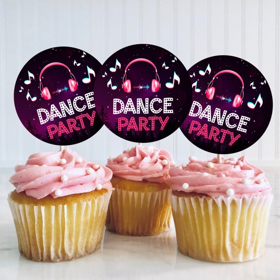 Dance party cupcake toppers for instant printing. Disco cake toppers to ...