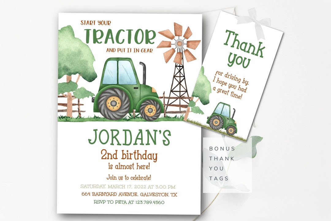 Tractor Birthday Invitation Green Editable Tractor Invitation Farm ...