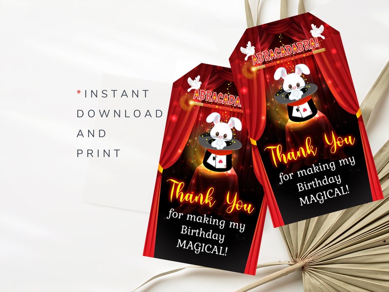 Magic Show Birthday Thank You Cards Editable Magic Show Tags Magician ...