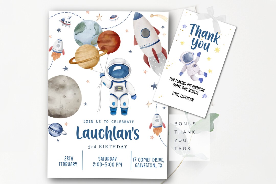 Outer Space Invitation Boy Birthday Invitation Template Editable ...