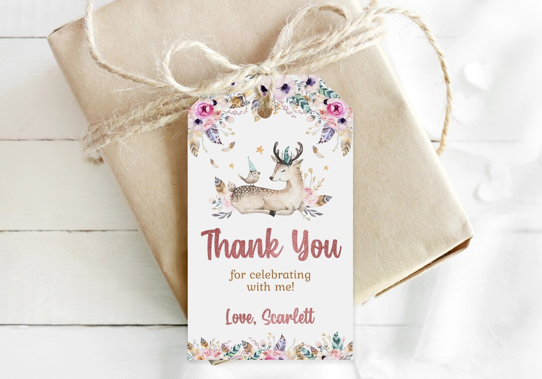 Editable Deer Thank You Tags Boho Favor Tags Woodlands Gift Tag ...