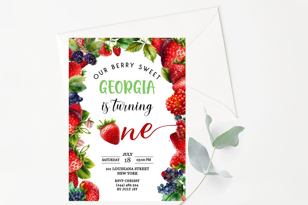 Strawberry Invitation Editable Printable 1st Birthday Invitation ...