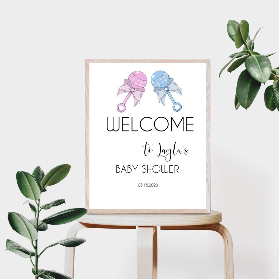 Editable Baby Shower Welcome Sign Editable Pink and Blue Gender Reveal ...