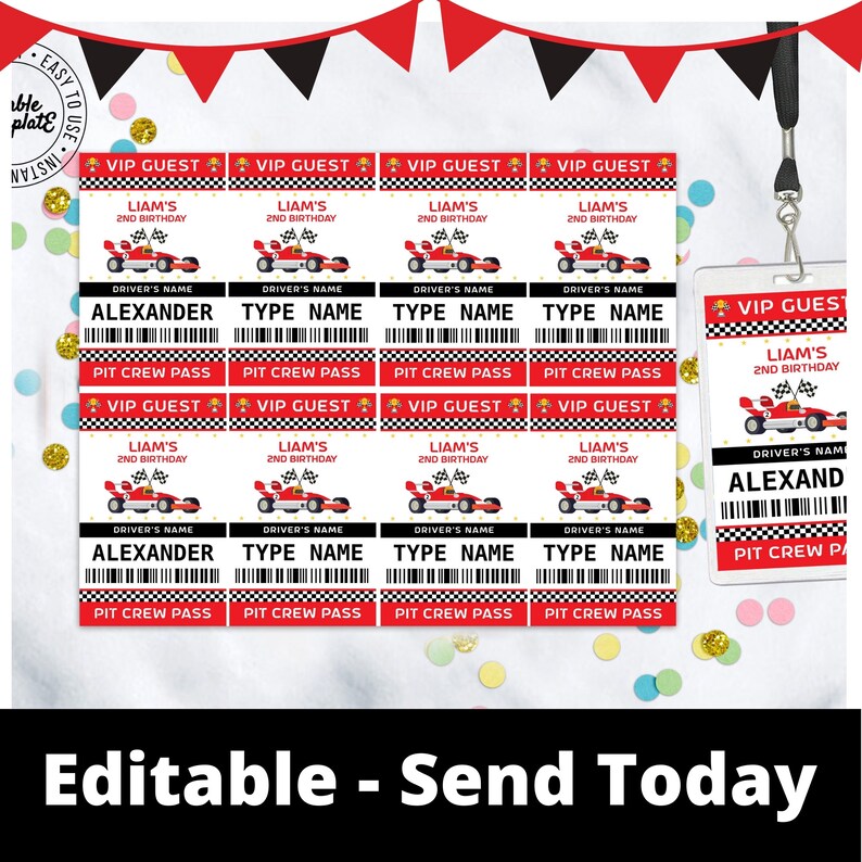 Editable Race Car Racing Invitation Plus Free ID Badges Car Race ...