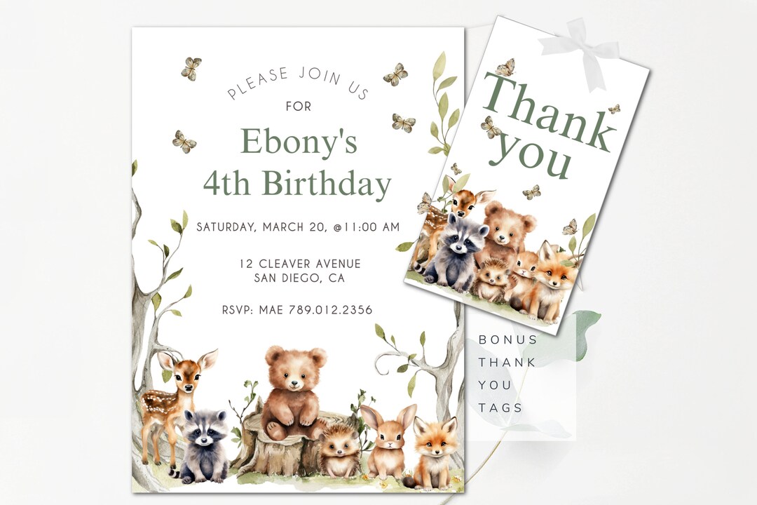 Editable Woodland Animals Invitation Editable Woodland Birthday ...
