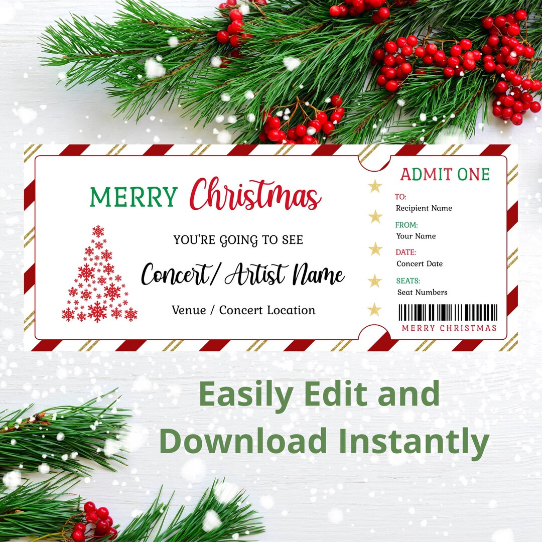 Concert Ticket Gift Printable Concert Ticket Template Christmas Gift ...