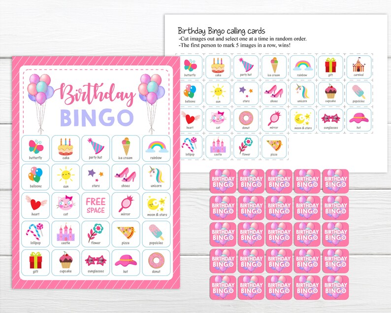 Printable Bingo Game Girls Birthday Bingo Pink Instant Print Bingo ...