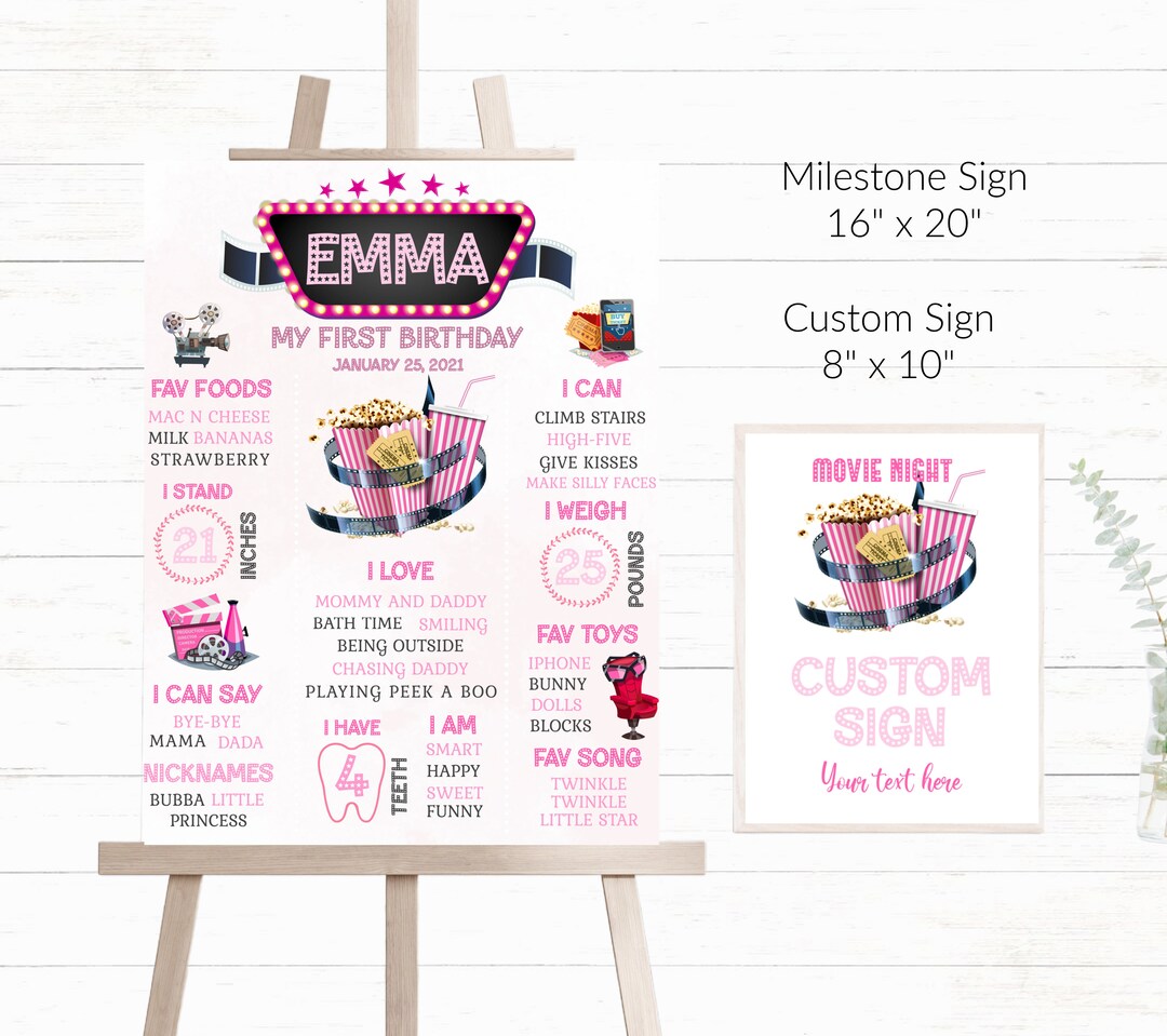 Editable Movie Theme Milestone Poster Movie Night Party Milestone Board ...