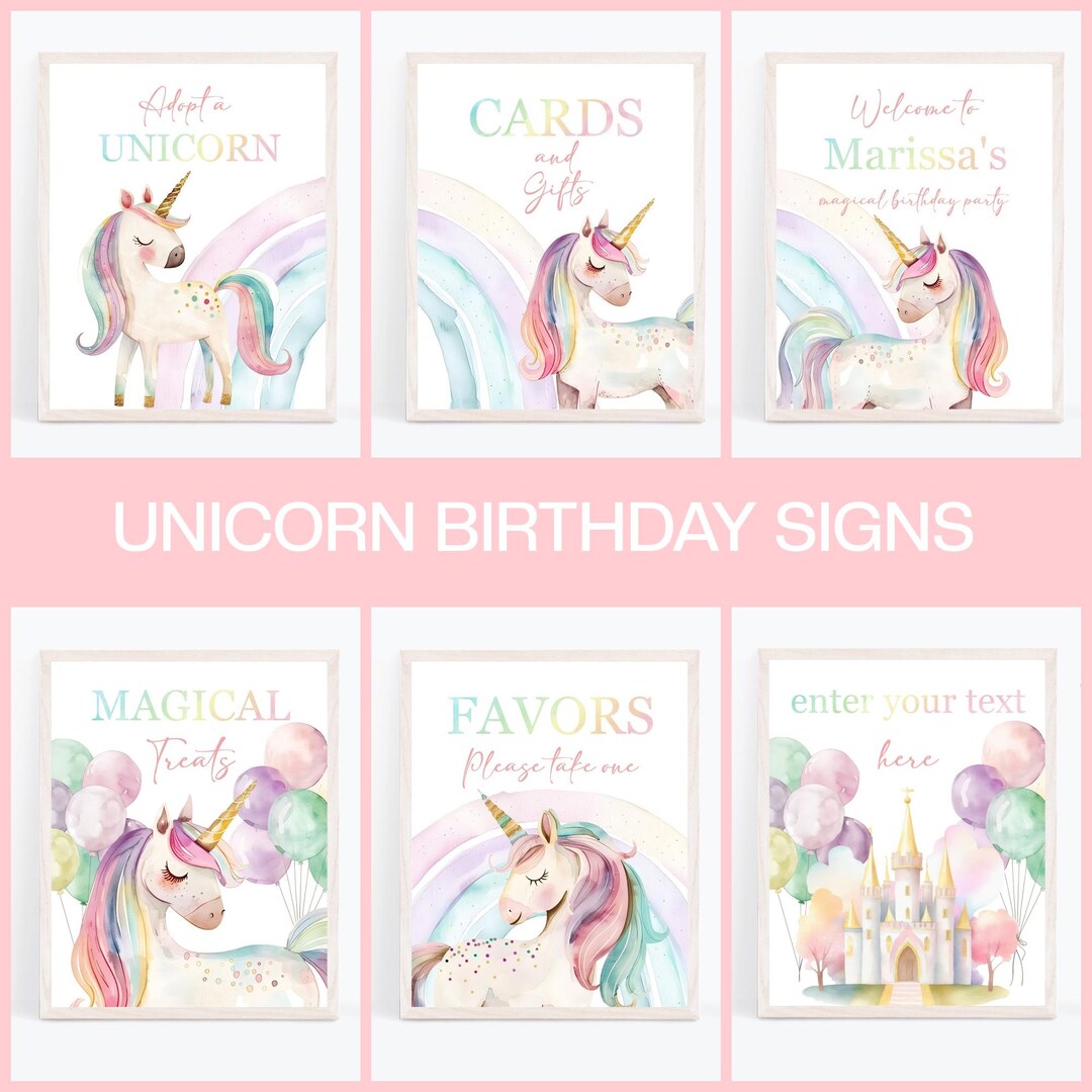 Editable Unicorn Signs Pastel Unicorn Party Instant Print Magical ...