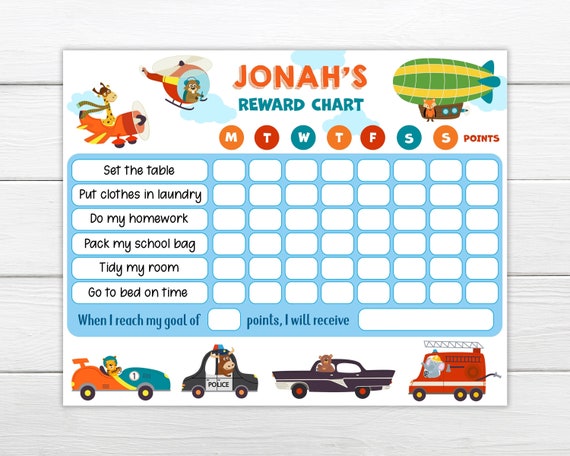 Trucks and cars Reward Chart Chore chart you personalise and print ...