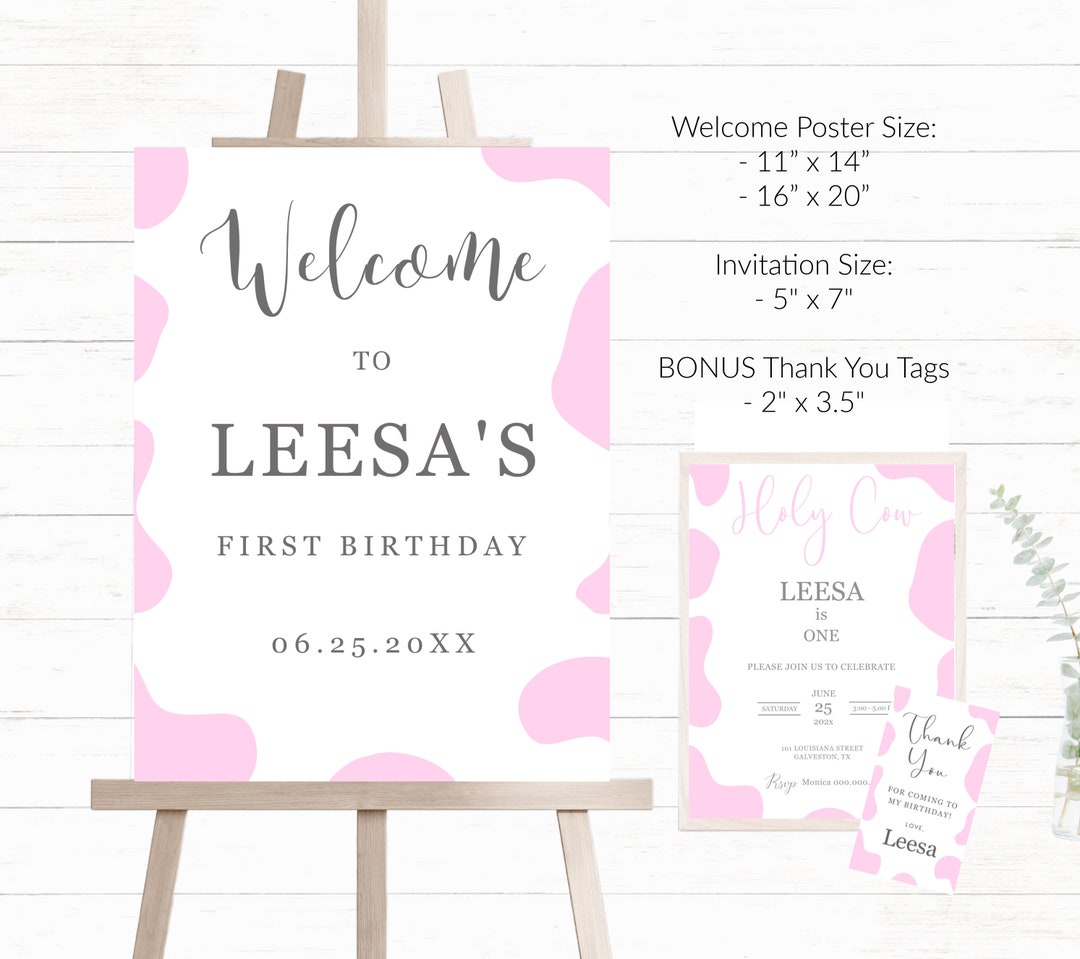 Editable Cow Print Birthday Sign Cow Birthday Welcome Sign Template ...