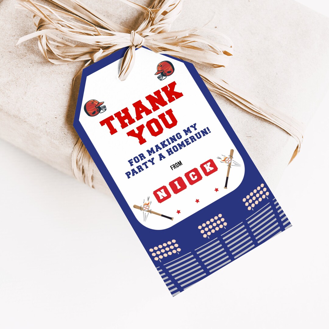 Baseball Birthday Thank You Tags Baseball Gift Tags Editable Baseball ...