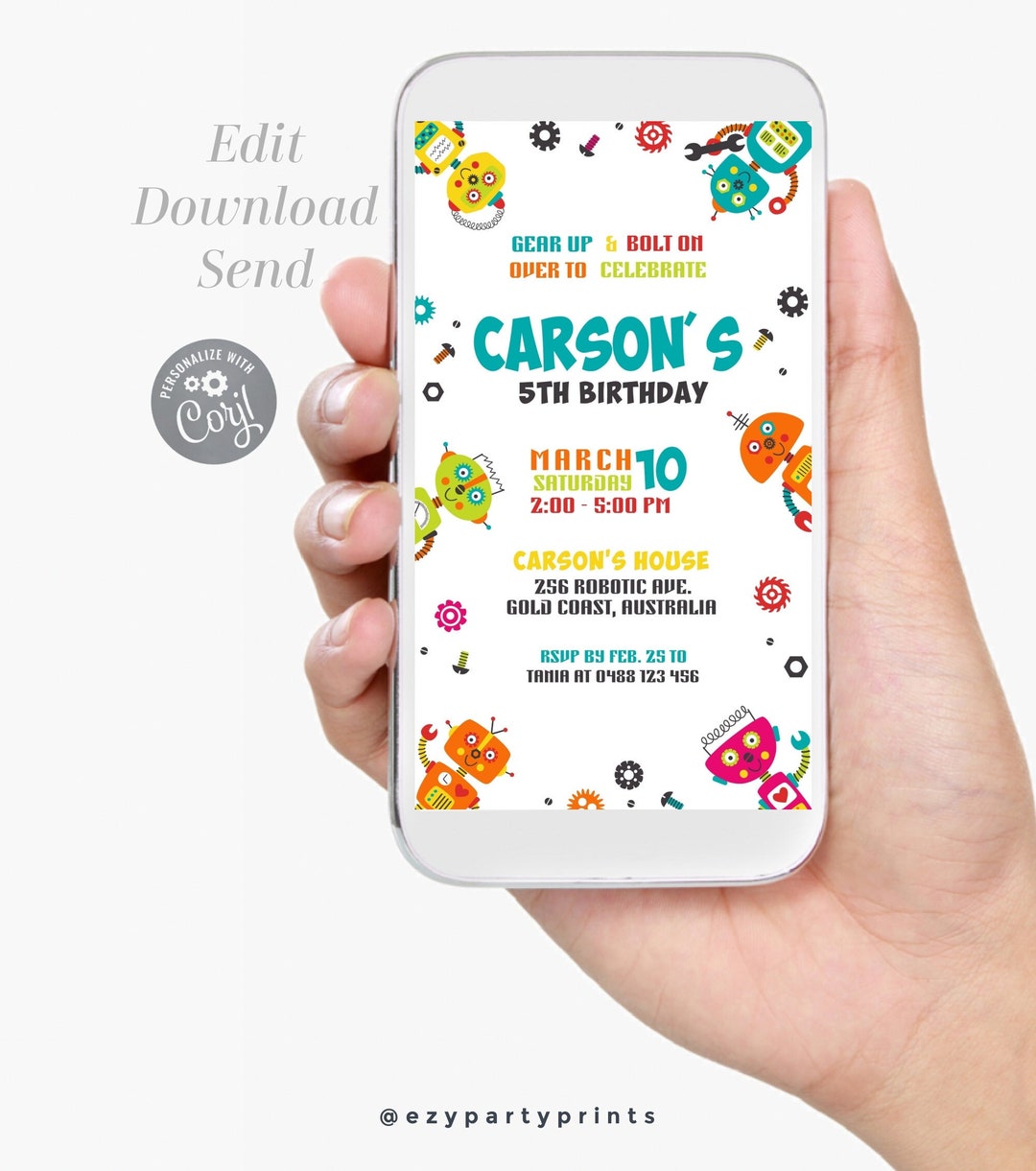 Robots Digital Invitation You Edit Yourself. Robots Birthday Invite ...