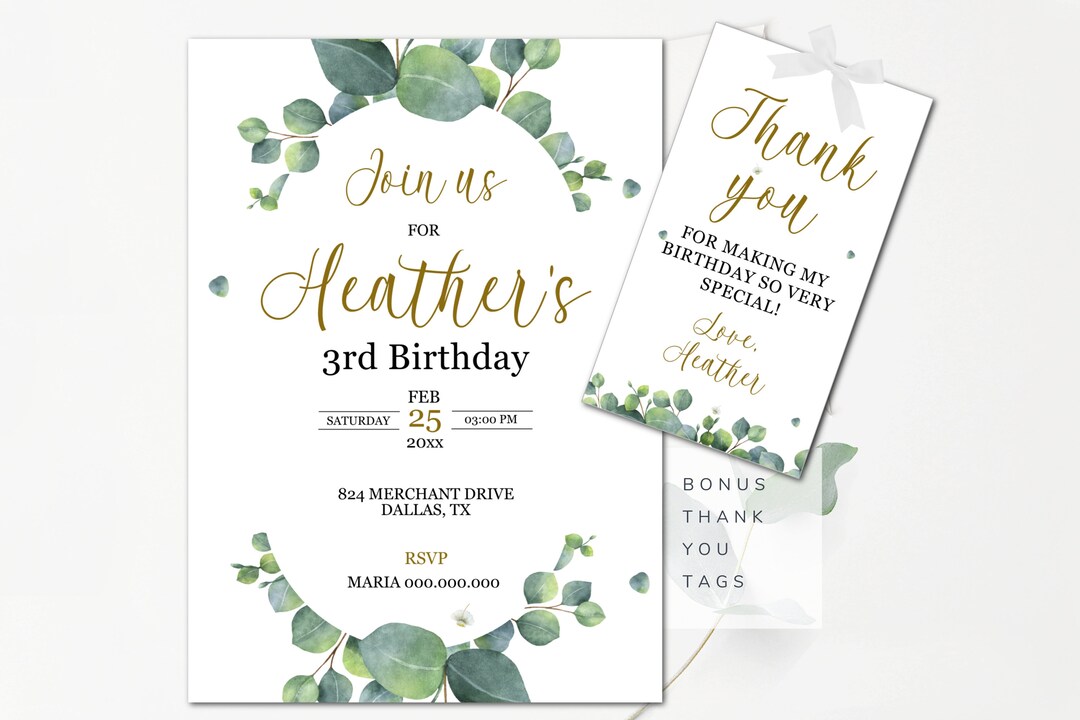 Eucalyptus Birthday Invitation First Birthday Foliage Girl Birthday ...