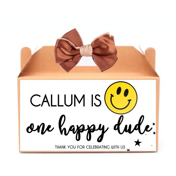 EDITABLE One Happy Dude Birthday Gable Gift Box Label, Smiley Face ...