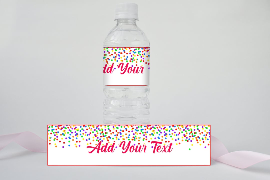 Confetti Water Bottle Labels Rainbow Birthday Bottle Labels Colorful ...