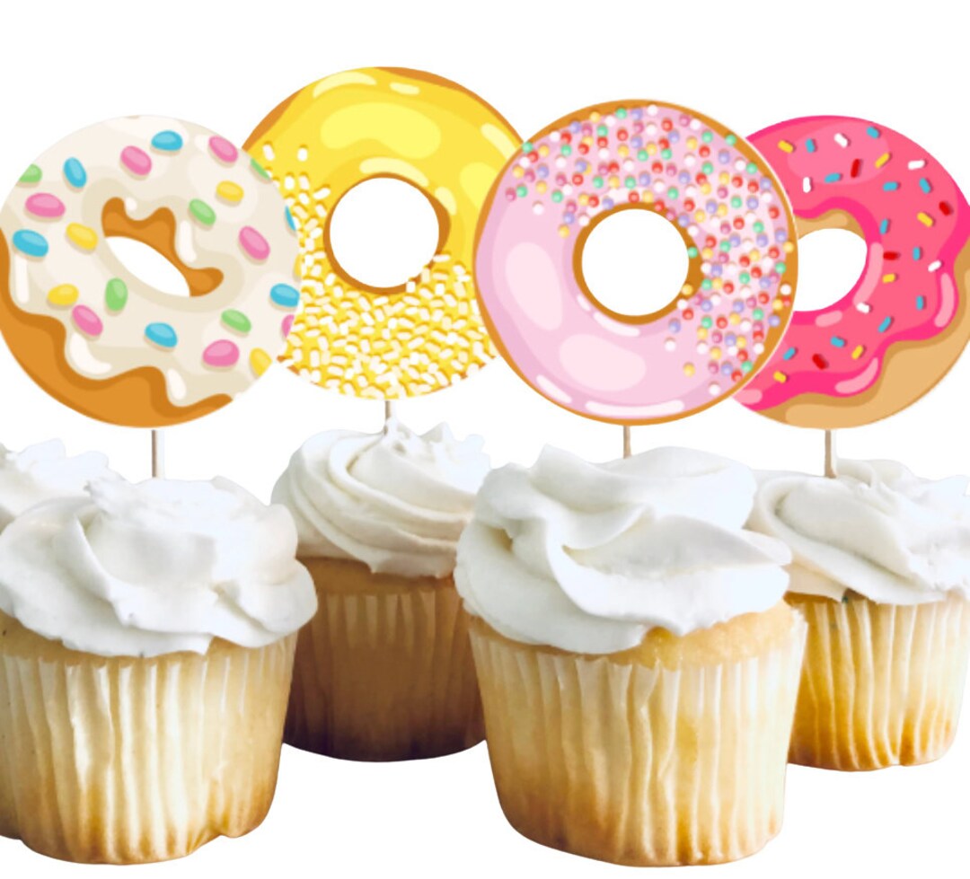 Donut Cupcake Toppers for Instant Printing, Donut Birthday Party ...