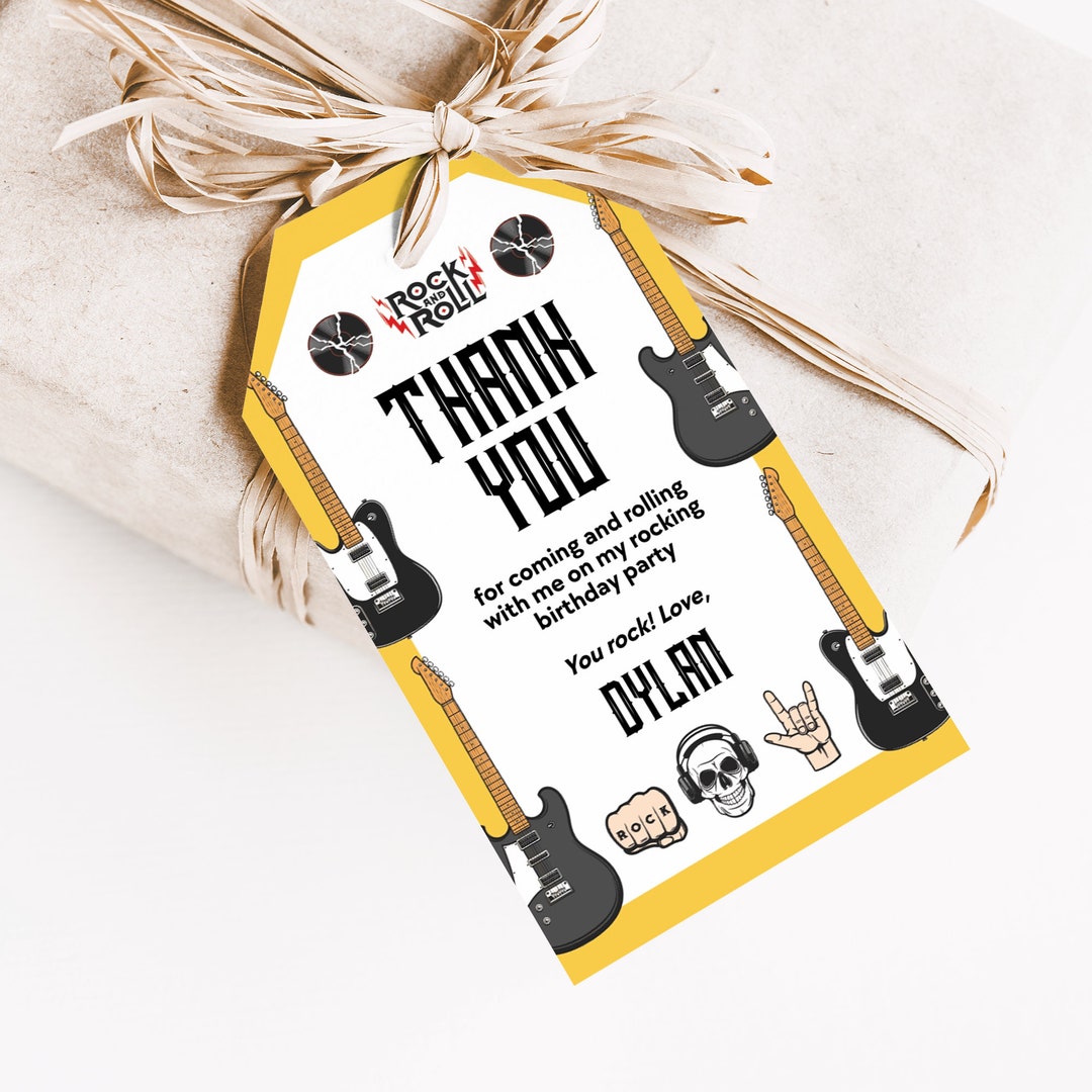 Rock Birthday Gift Tags Rock and Roll Favor Tags Editable Rock and Roll ...