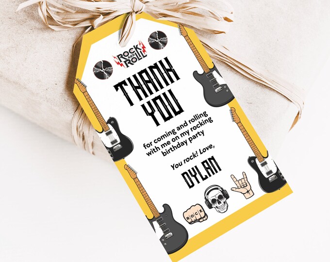 Rock N Roll Band Birthday Thank You Tags, Rock Band Favor Tags, Rock ...