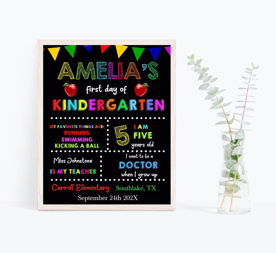 Editable Chalkboard First Day of Kindergarten Sign, Kindy First Day ...