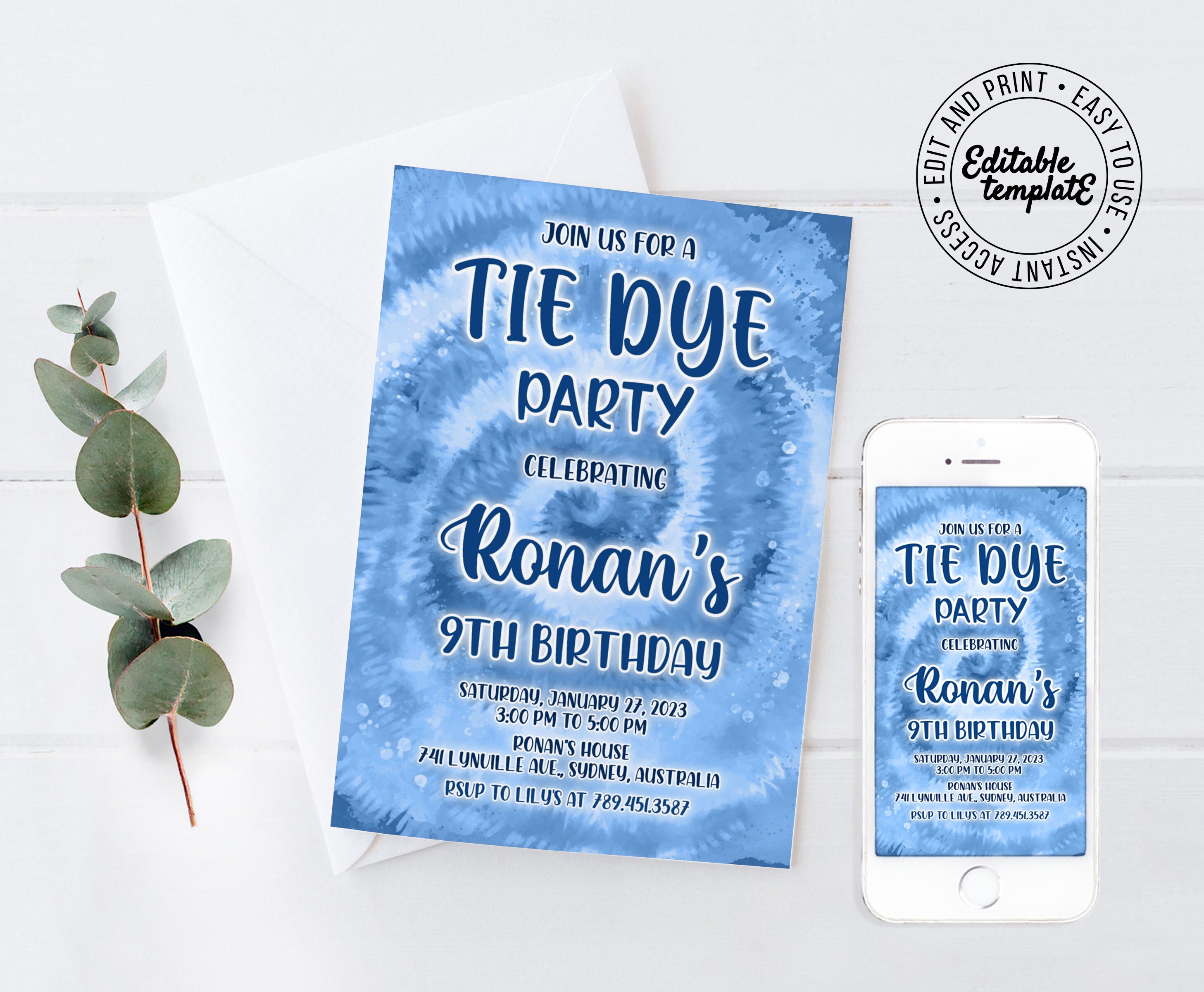Boy Blue Birthday Invitation Template Editable Blue Invitation Blue Tie ...