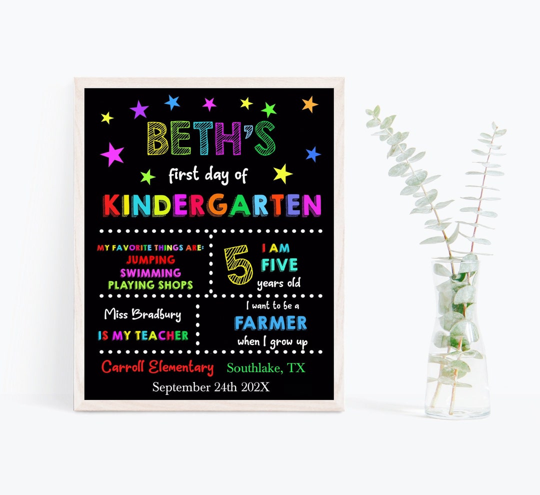 Editable Chalkboard First Day of Kindergarten Sign, Kindy First Day ...