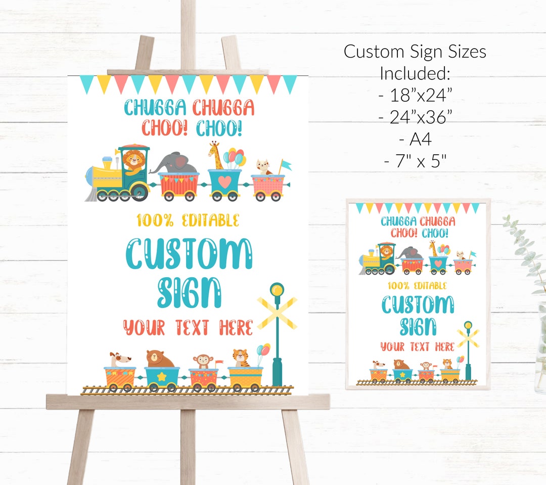 Editable Train Birthday Signs Custom Train Party Signs Chugga Chugga ...