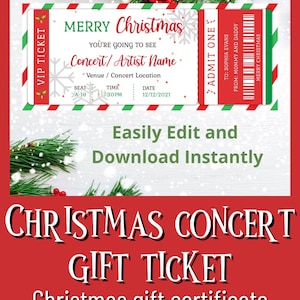Christmas Concert Gift Ticket Printable Christmas Gift Certificate ...
