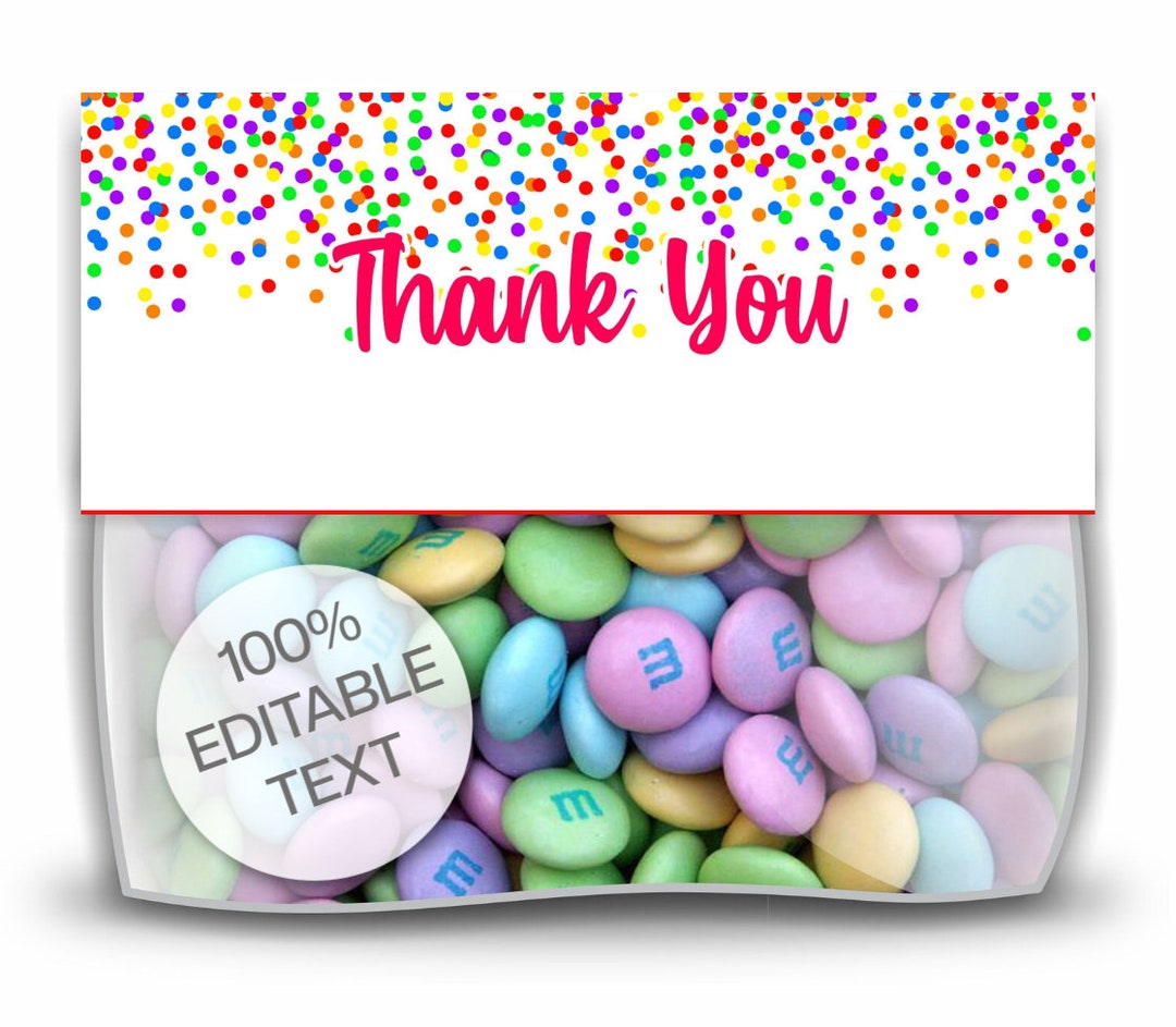 Rainbow Bag Toppers in Two Sizes. Confetti Topper Tags Editable Favor ...