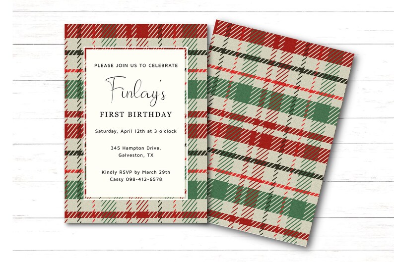 Plaid Birthday Invitation Red and Green Plaid Invitation Editable Check ...