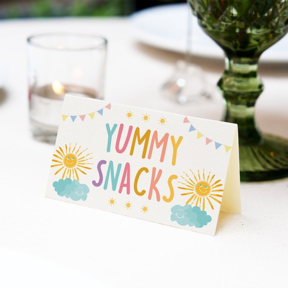 Birthday Party Food Signs x 3, Editable Party Table Signs, Party Custom ...