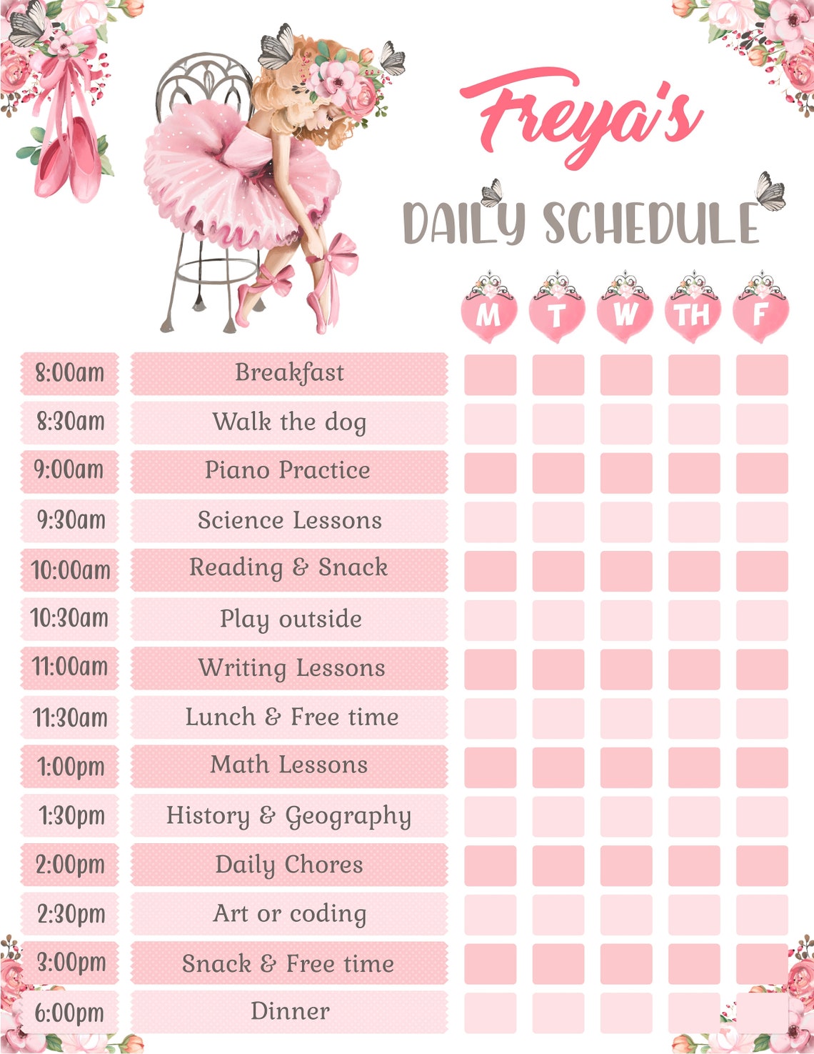 INSTANT PRINT Ballerina Schedule Chart Editable Home School - Etsy