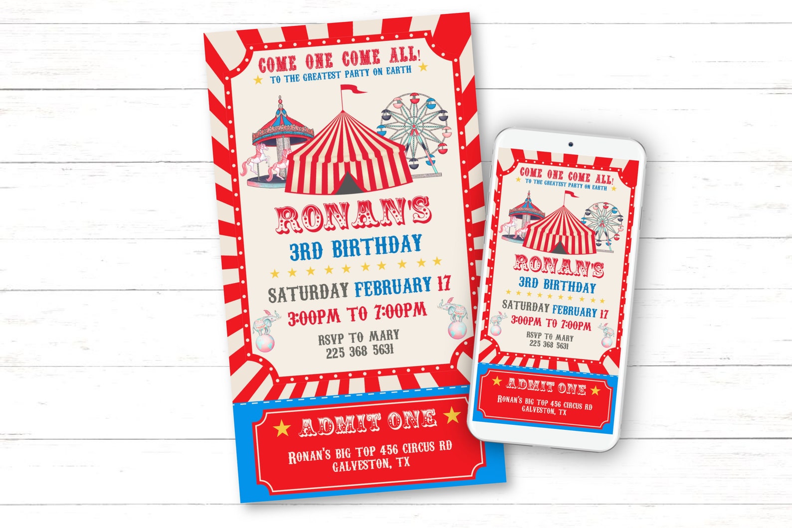 Editable Circus Ticket Invitation, Circus Invitation Template That You ...