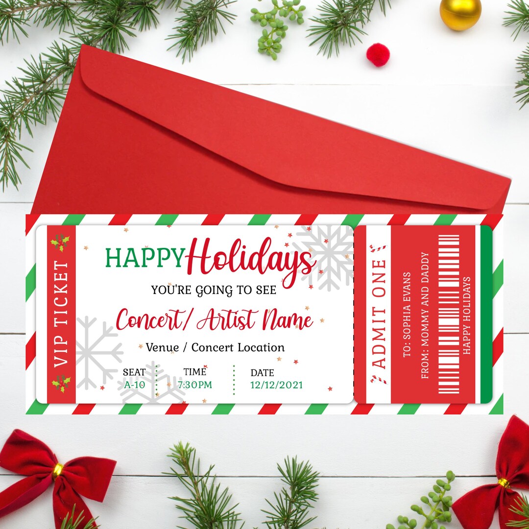 Happy Holidays Concert Gift Ticket Printable Happy Holidays Gift ...