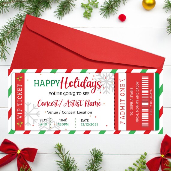 Happy Holidays Concert Gift Ticket Printable Happy Holidays Gift Happy Holidays Concert Gift Ticket Printable Happy Holidays Gift