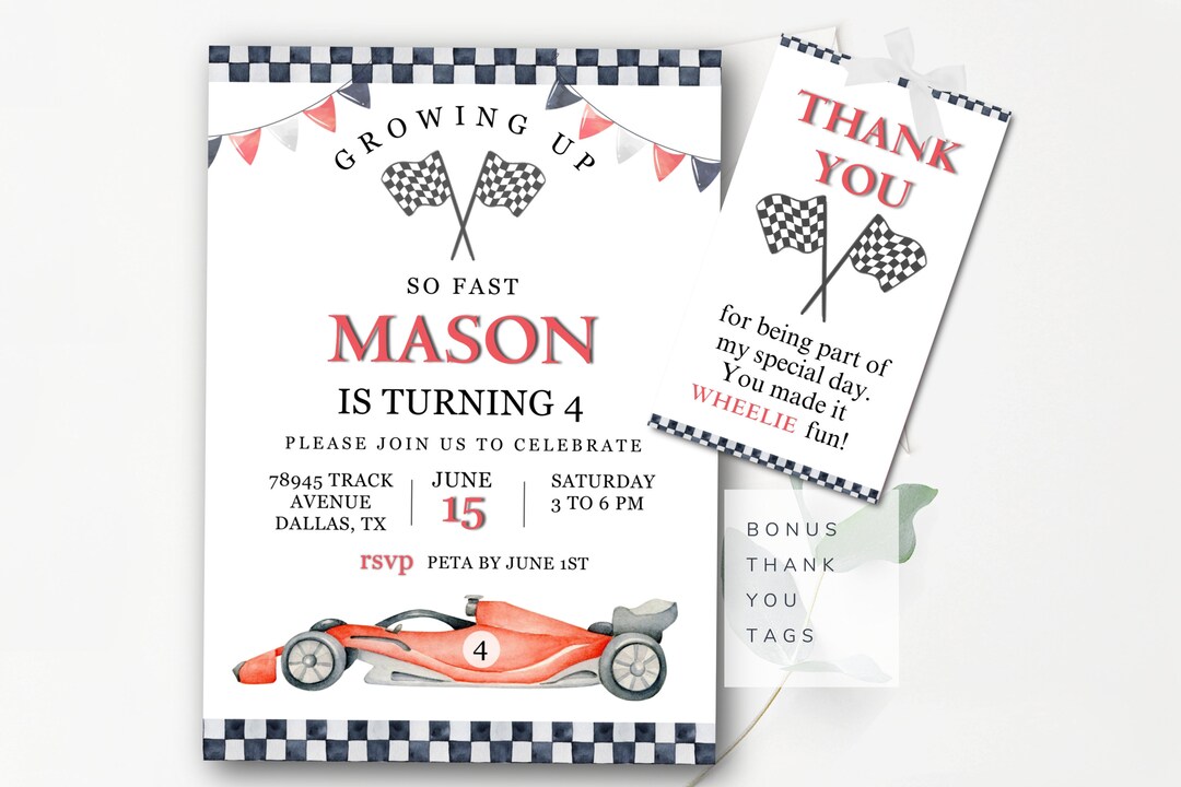 Editable Race Car Birthday Invitation Editable Number Race Car ...