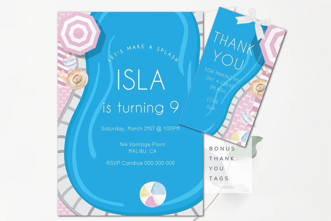 Pool Party Invitation Editable Swimming Party Swim Pool Birthday Party ...