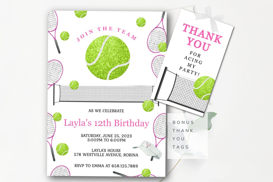 Editable Tennis Party Invitation Tennis Birthday Party Template Tennis ...