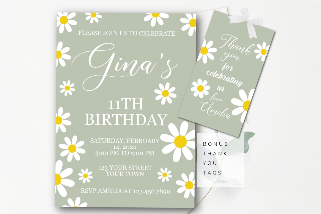 Editable Daisy Birthday Invitation Boho Daisy Invitation Olive Daisy ...