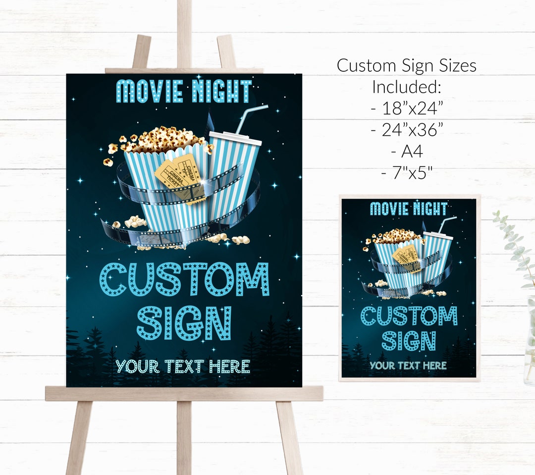 Movie Party Signs X 4 Sizes Movie Night Birthday Sign Templates ...