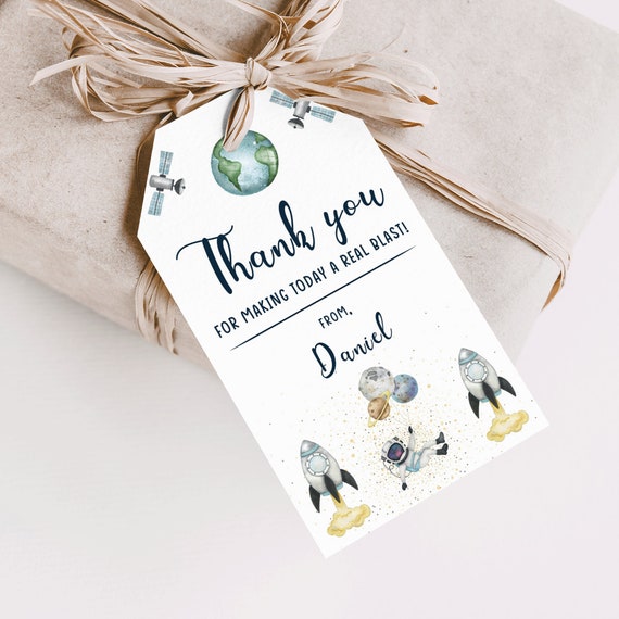 Space birthday gift tags, Outer space favor cards, Editable outer space ...